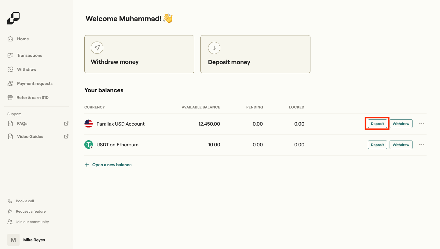 How do I receive or deposit money into Parallax? – Parallax Labs